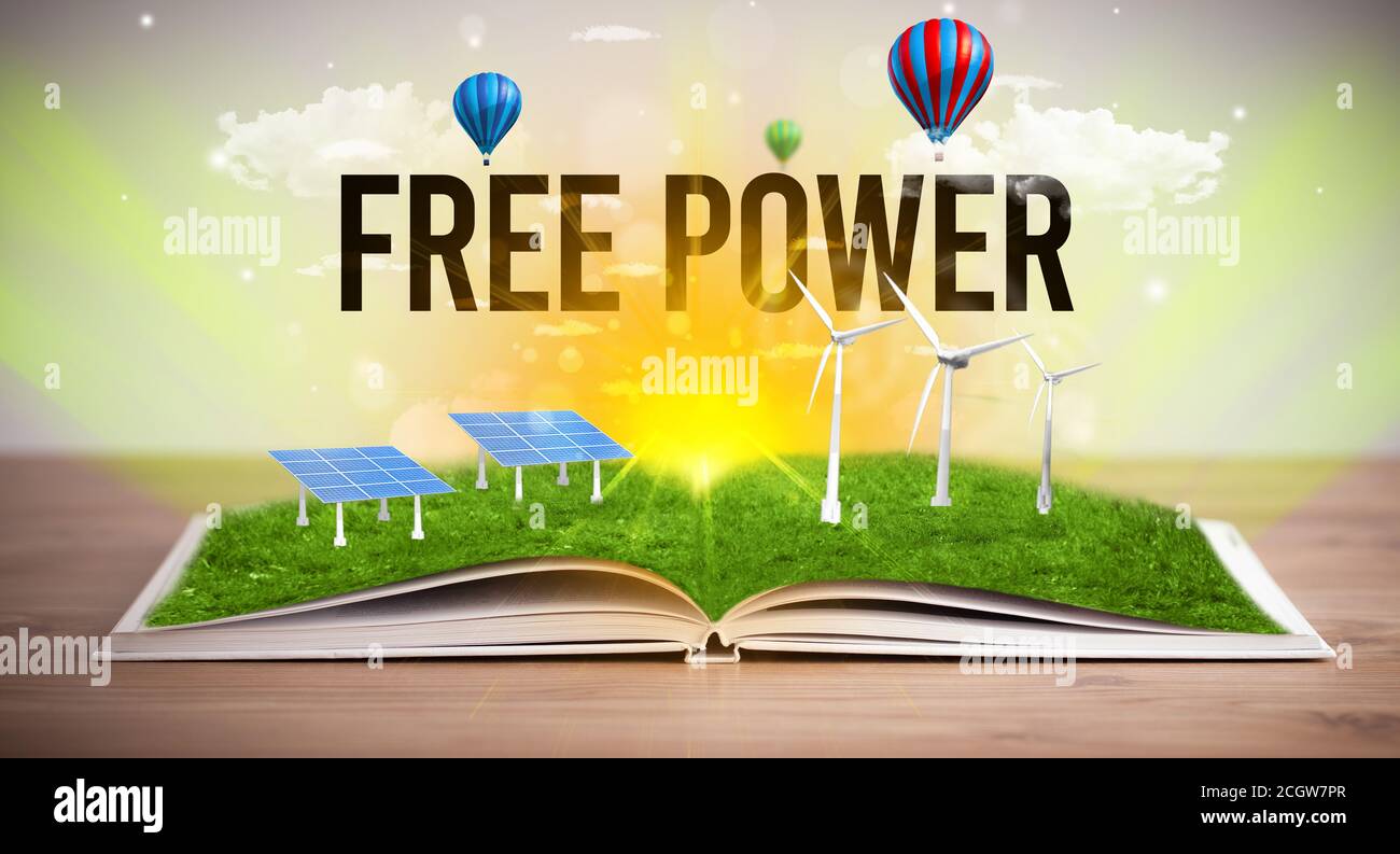 Open book with FREE POWER inscription, renewable energy concept Stock ...