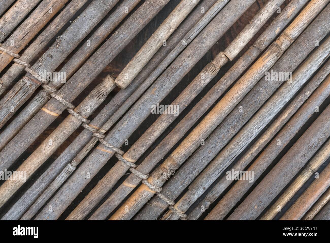 Close shot of flat section of natural reed garden screening, showing ...