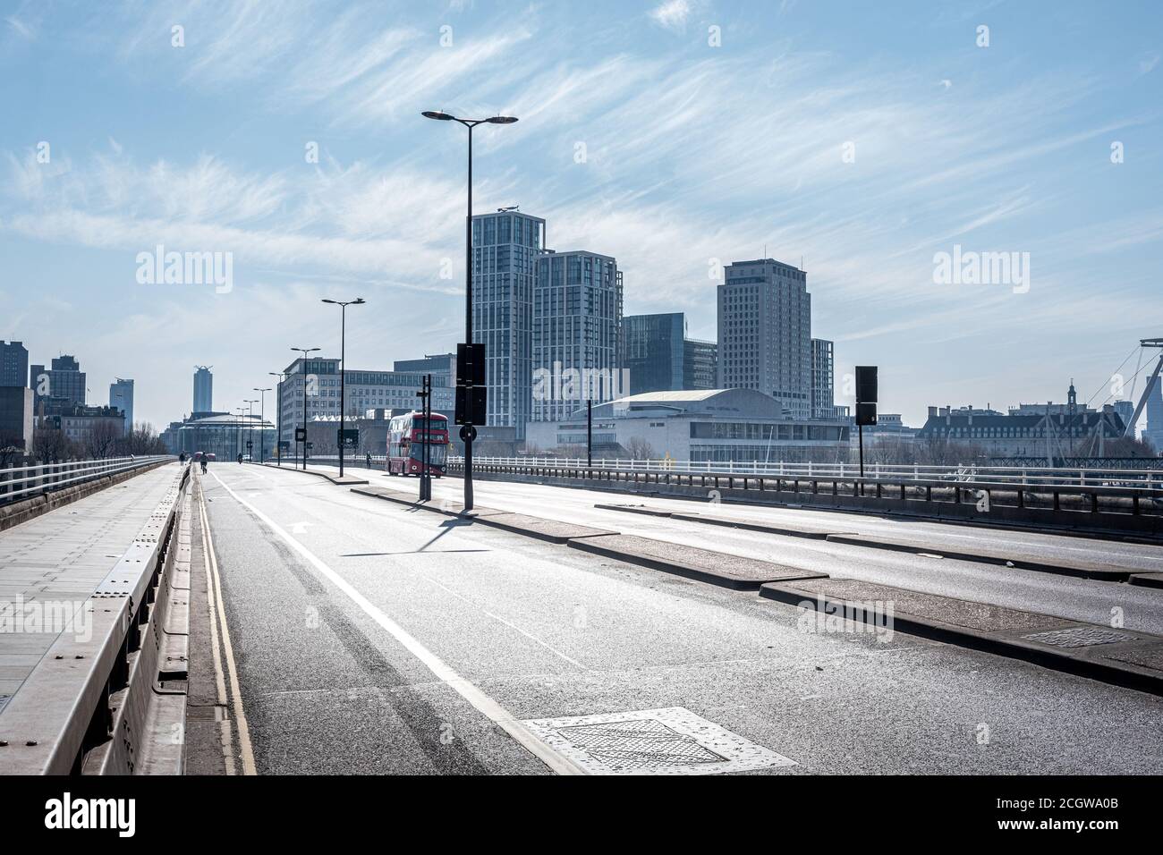 Empty Street with one Bus on Waterloo Bridge in London Stock Photo - Alamy