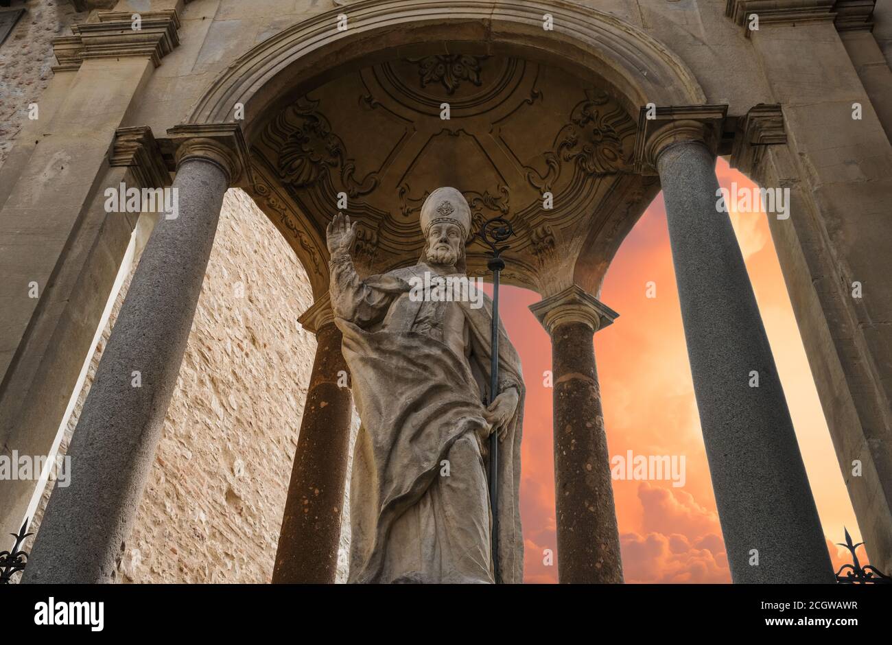 statue of sant'ubaldo in the medieval town of gubbio umbria italy Stock ...