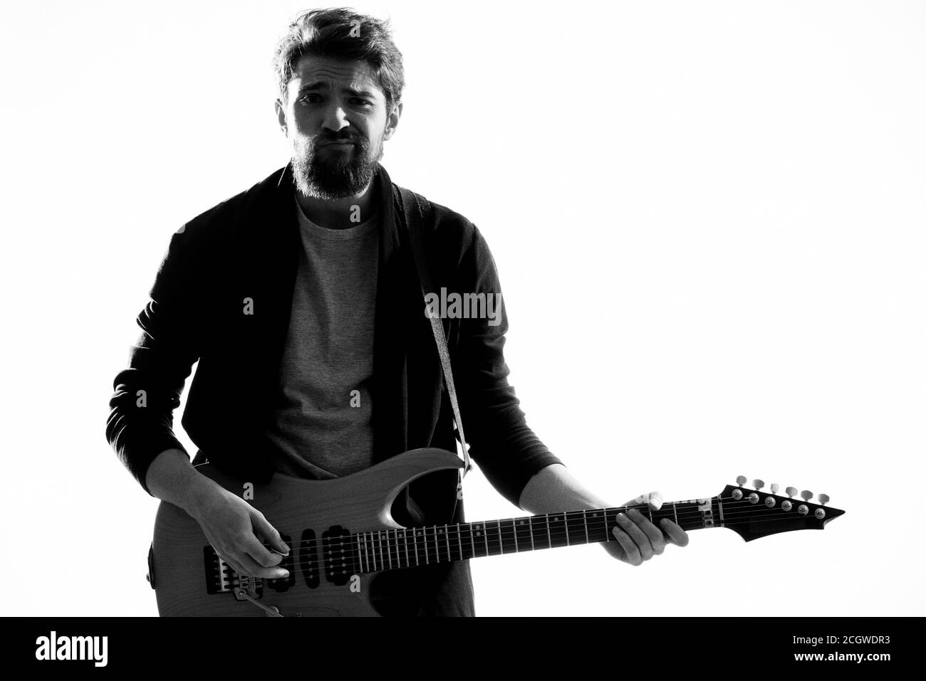 Male musician with guitar rock star performing entertainment program ...