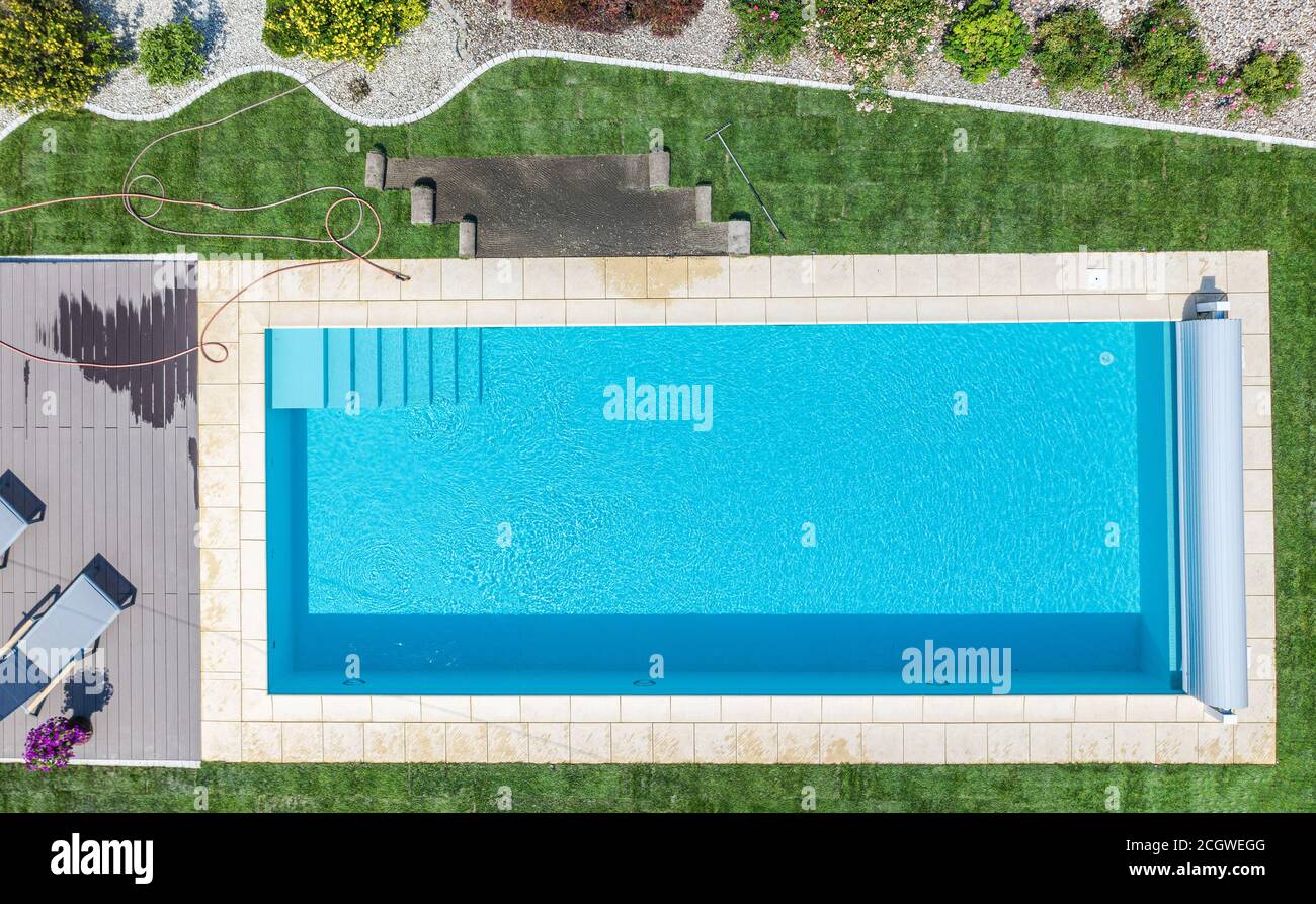 Aerial View of Brand New Outdoor Residential Swimming Pool in Beautiful ...