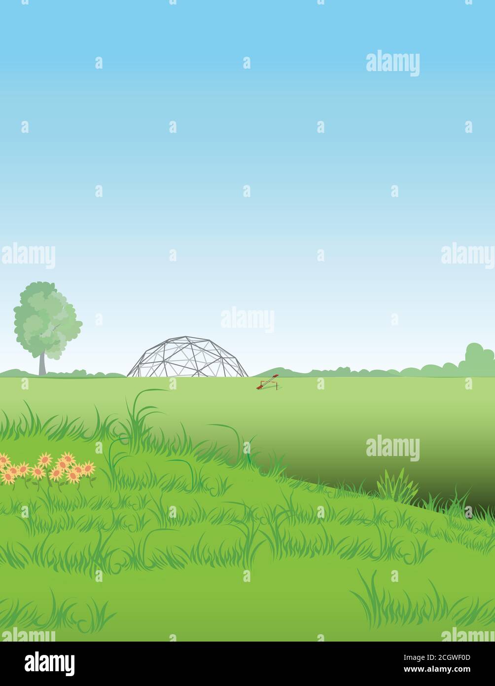 cartoon vector illustration of a grassy hill and playground Stock ...