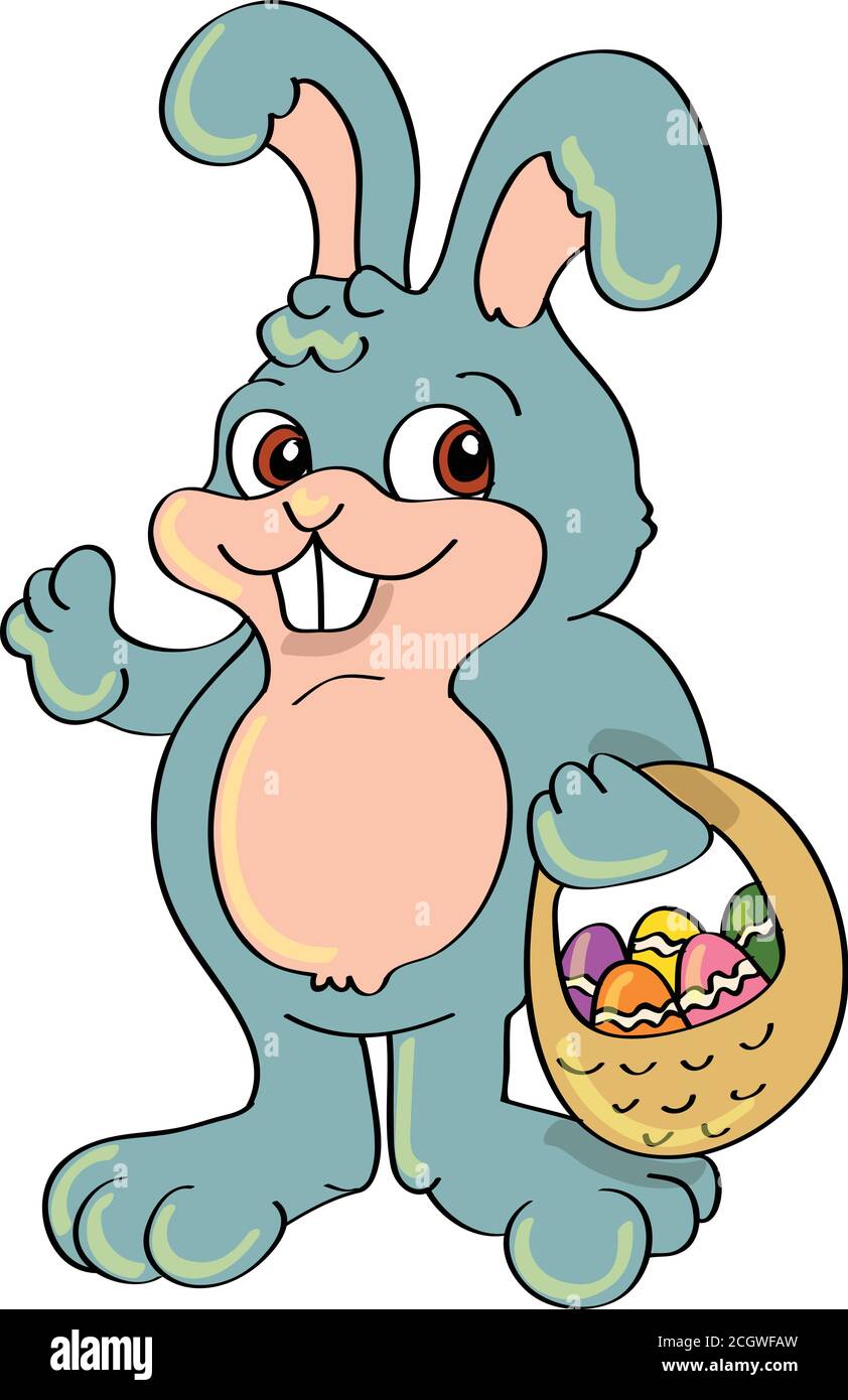 cartoon vector illustration of an Easter bunny and basket Stock Vector ...