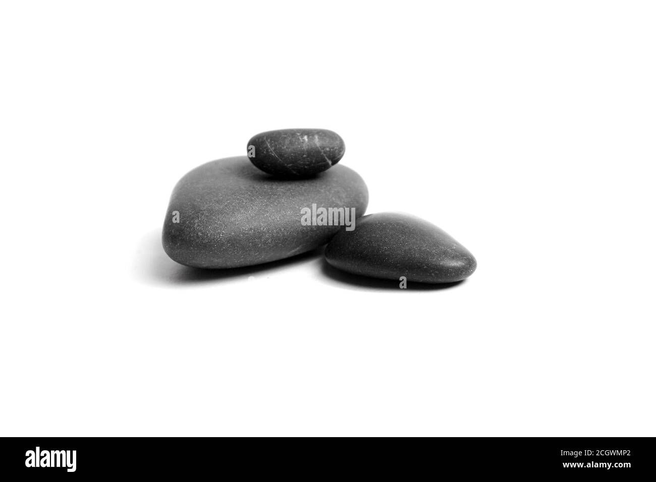 Sea pebble. Group of smooth grey and black stones. Pebbles isolated on ...