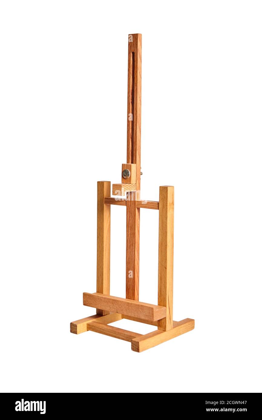 Wooden table easel, isolated on white background Stock Photo - Alamy