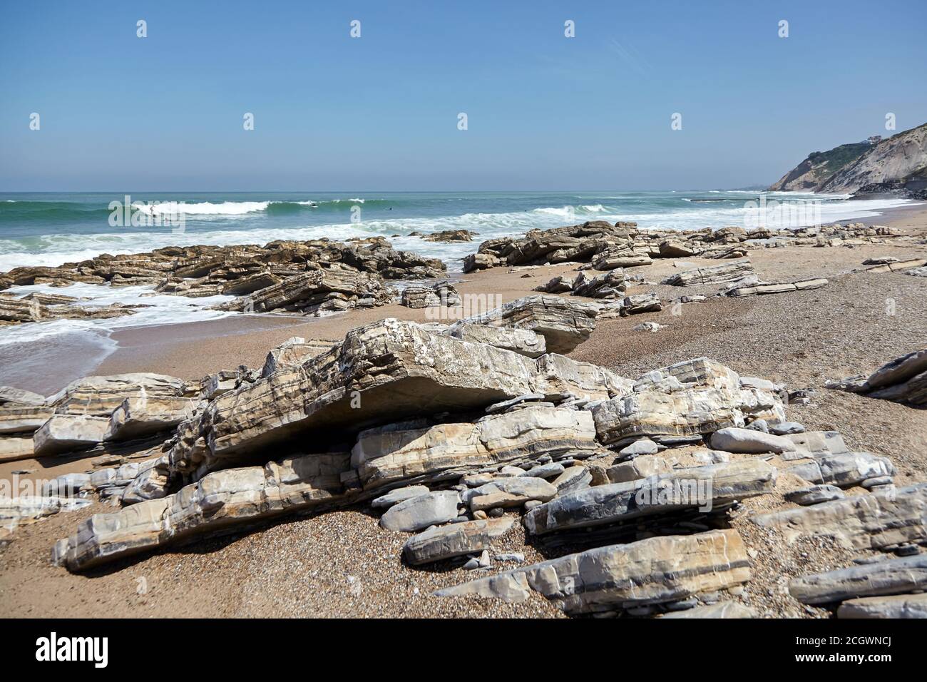 Sharp rocks on the ocean coast. Stones and water. Bidart, France Stock ...