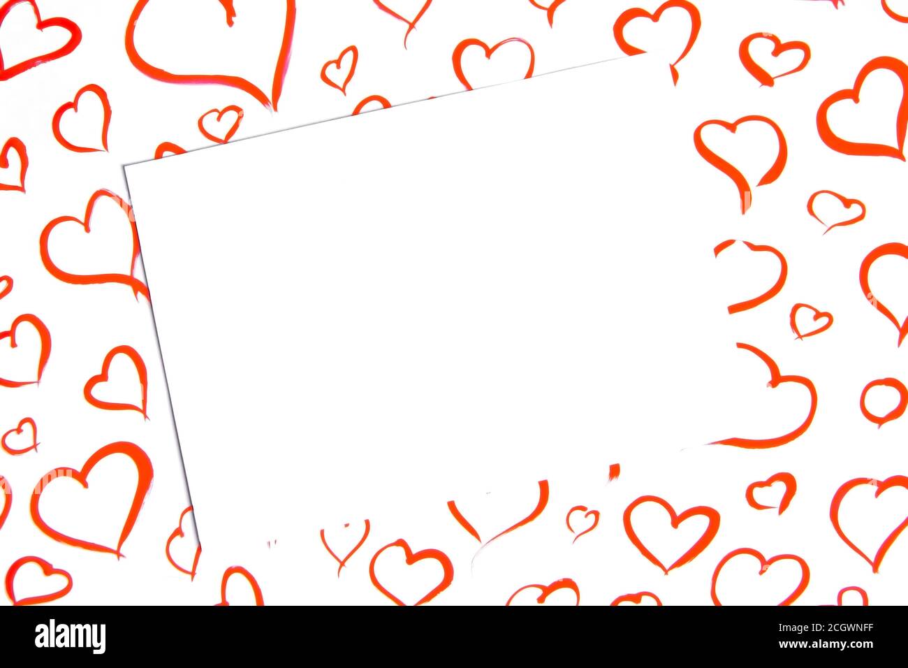 Image of red hearts painted. White sheet of paper. Love concept Stock ...