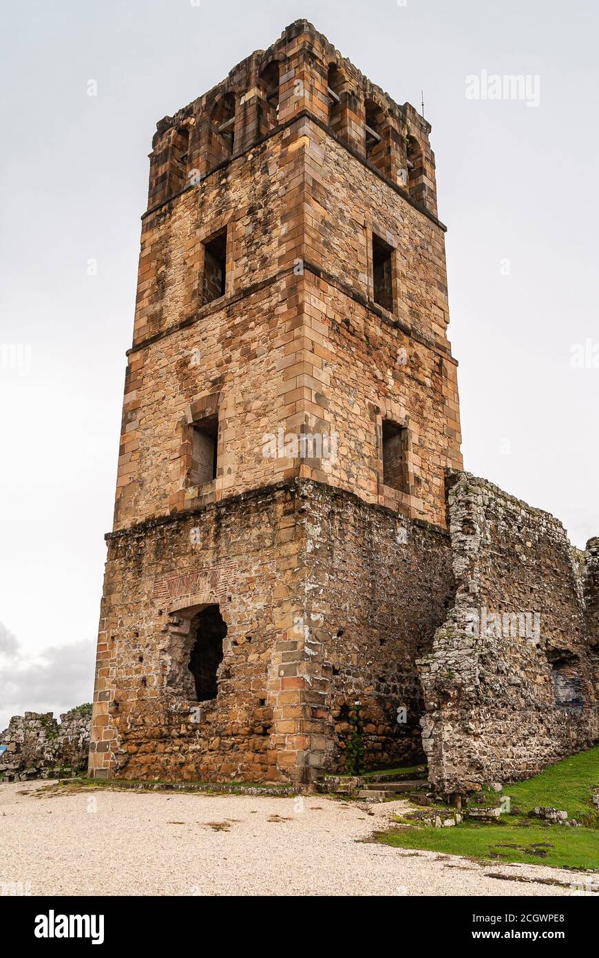Panama City, Panama - November 30, 2008: Brown stone tower of ancient ...