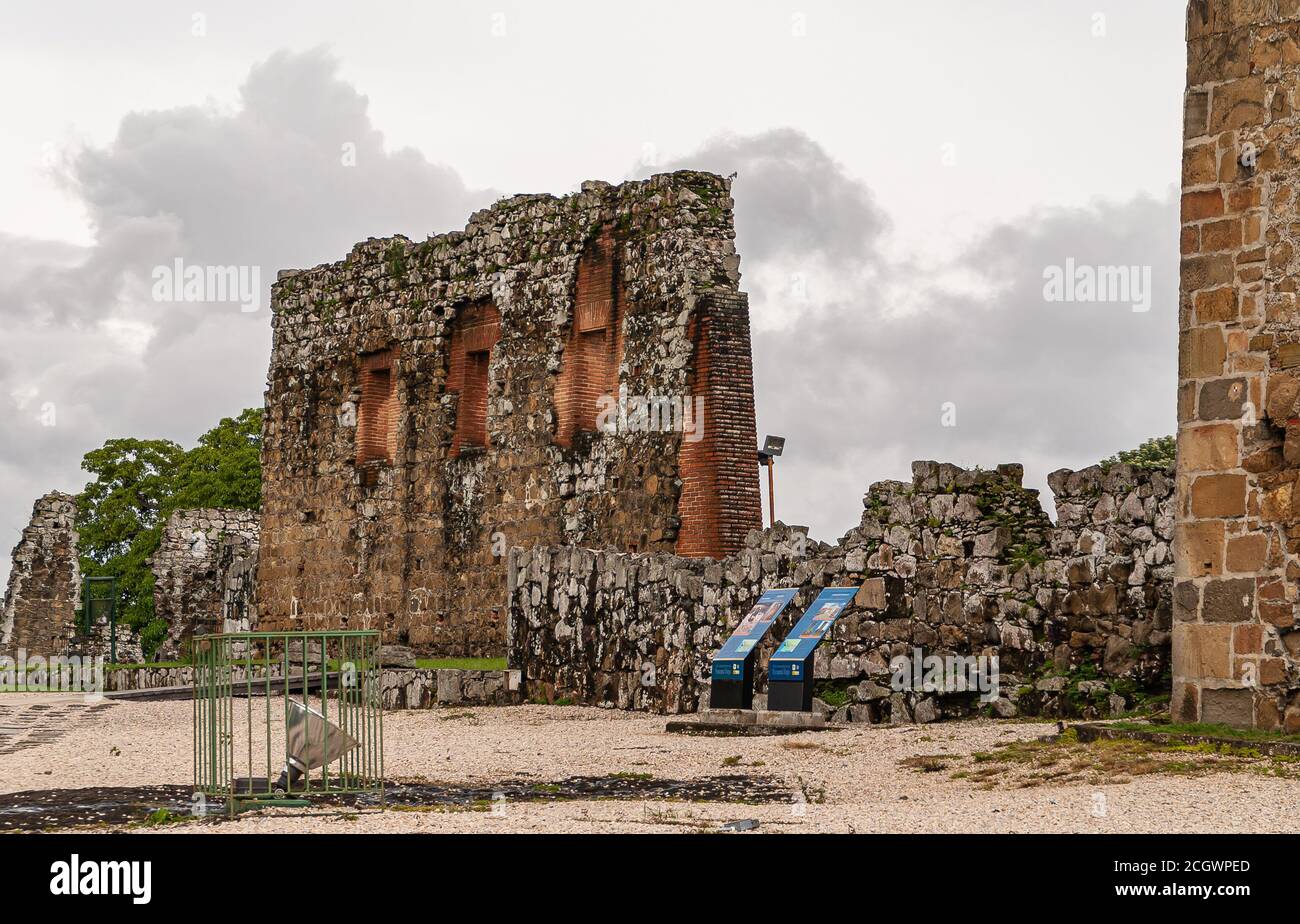 Panama City, Panama - November 30, 2008: Brown stone remnants of nave ...