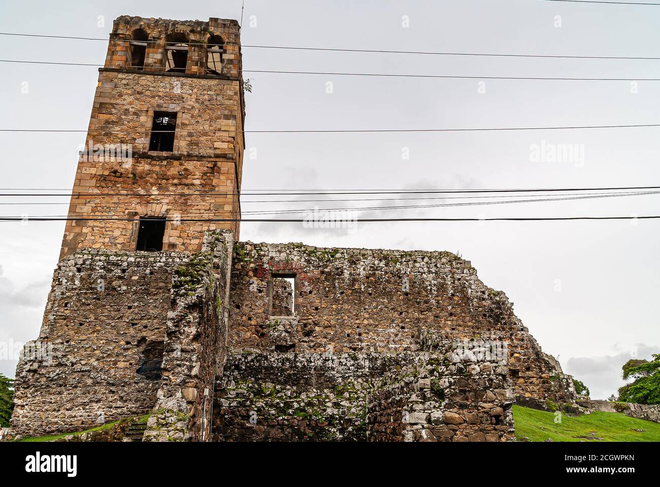 Panama City, Panama - November 30, 2008: Brown stone tower and nave ...