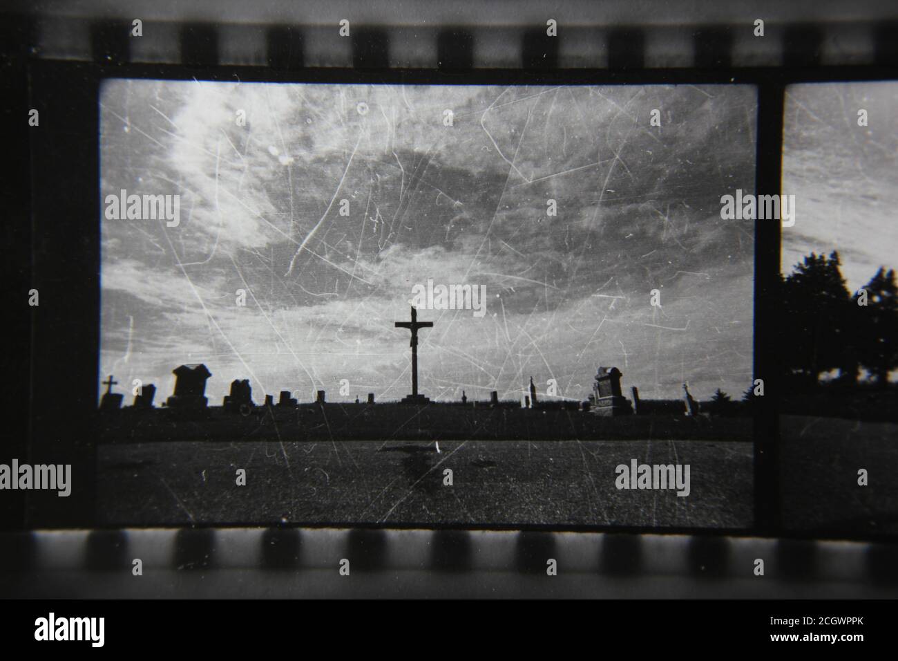 Fine 70s vintage black and white photography of a very tall cross ...