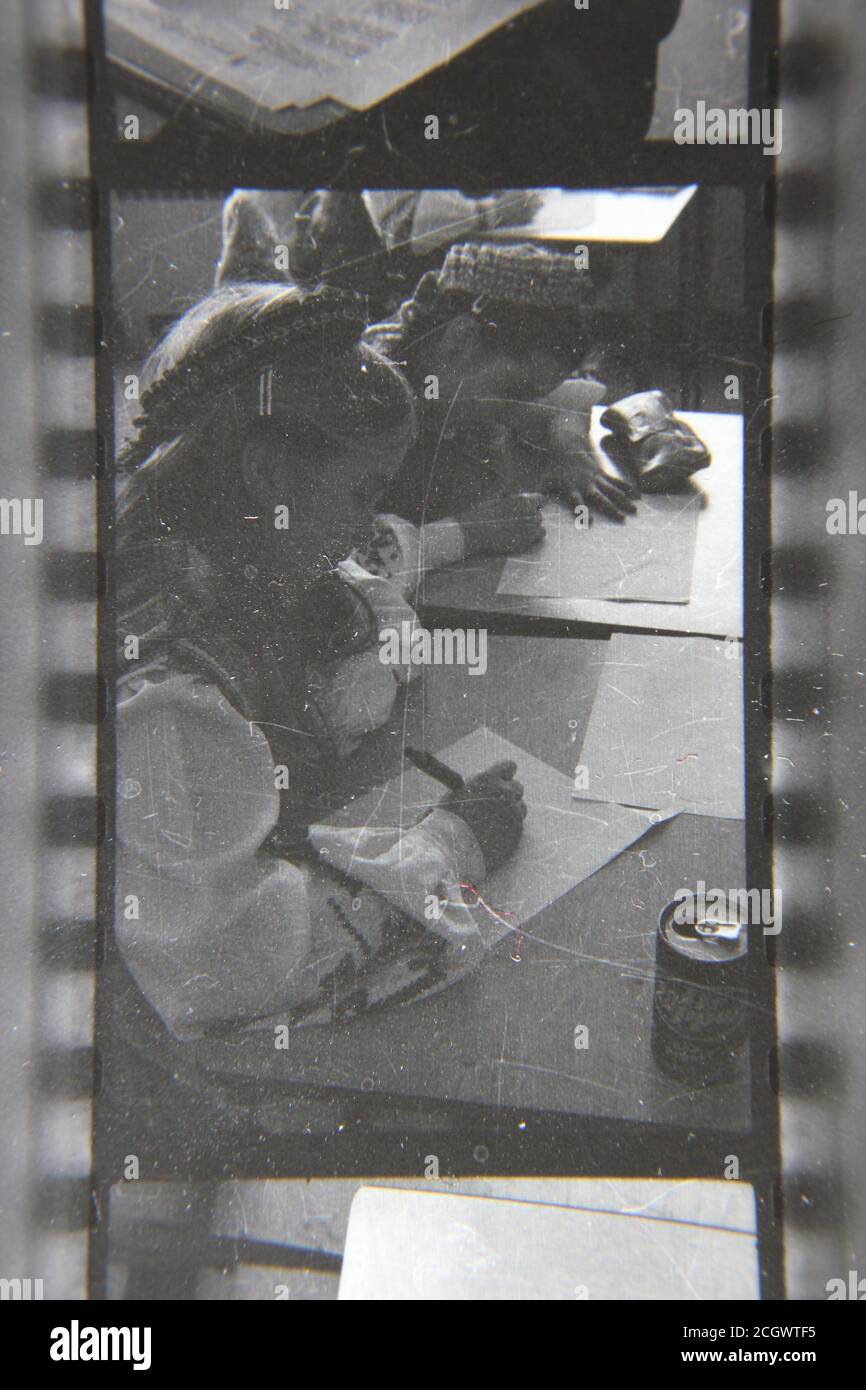 Fine 70s vintage black and white photography of students handwriting at ...