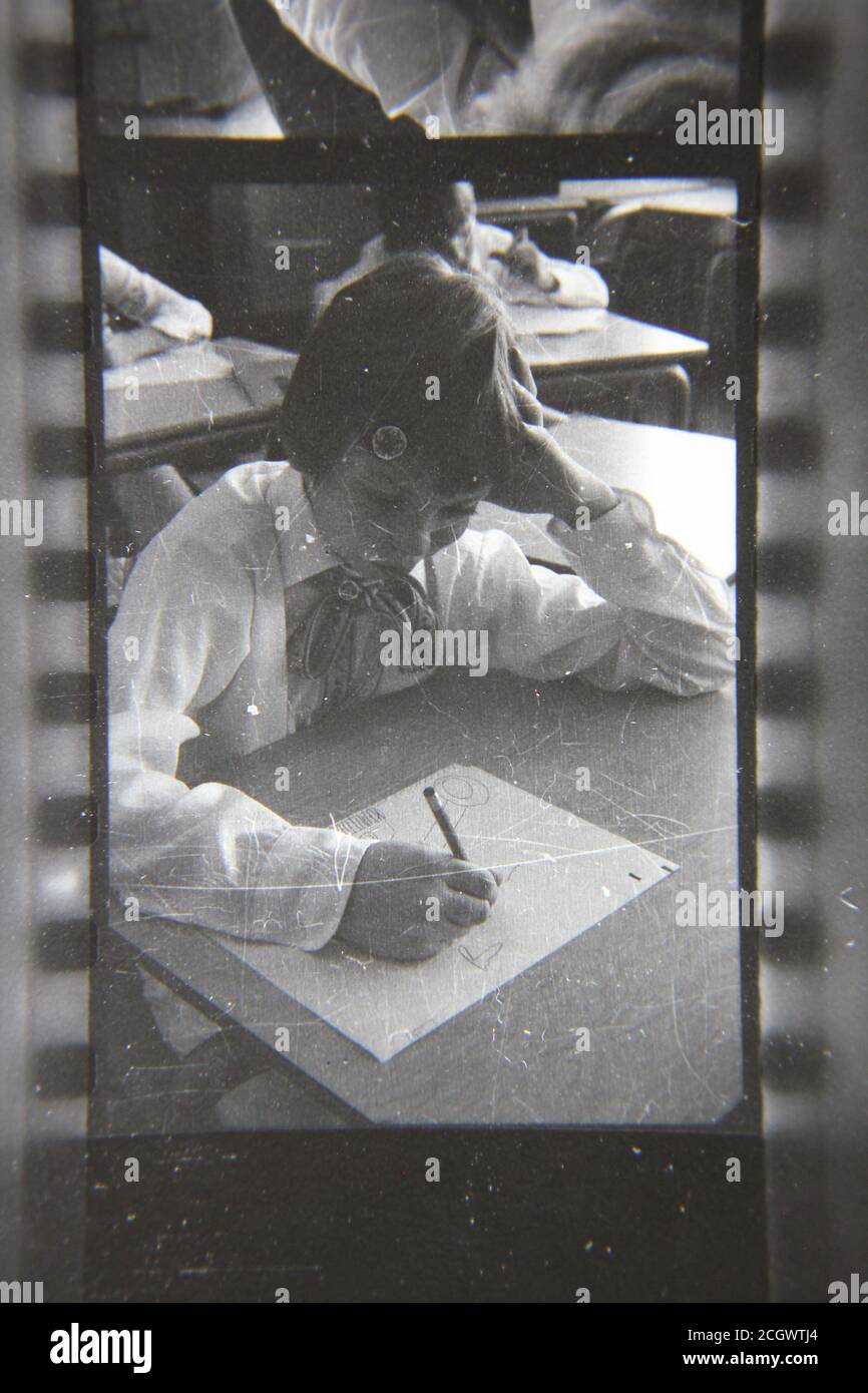 Fine 70s vintage black and white photography of students handwriting at ...
