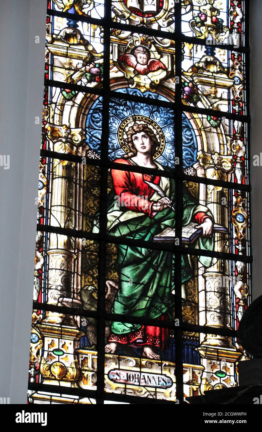 Stained glass window at the Holy Ghost Church in Copenhagen Stock Photo ...