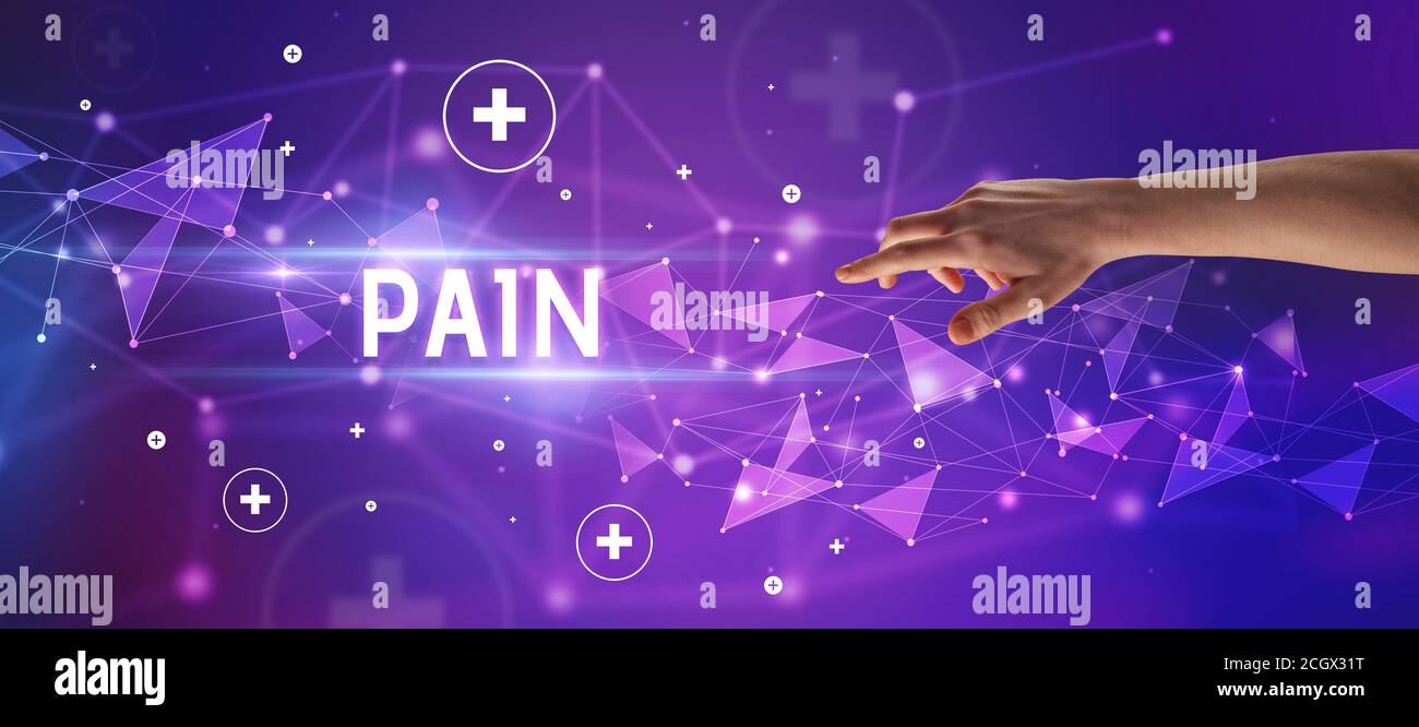 Close-Up of cropped hand pointing at PAIN inscription, medical concept ...
