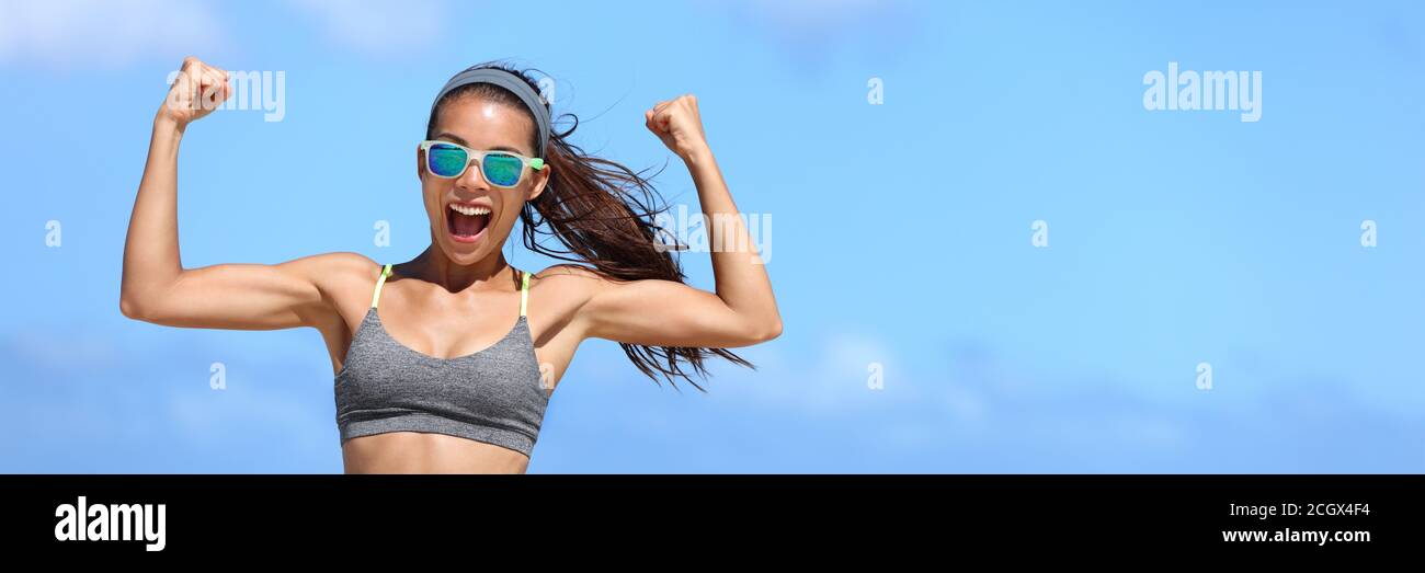 Strong fitness woman banner Stock Photo - Alamy