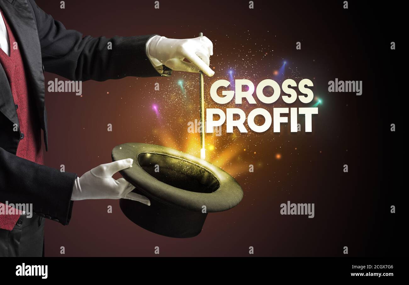 Illusionist is showing magic trick with GROSS PROFIT inscription, new ...