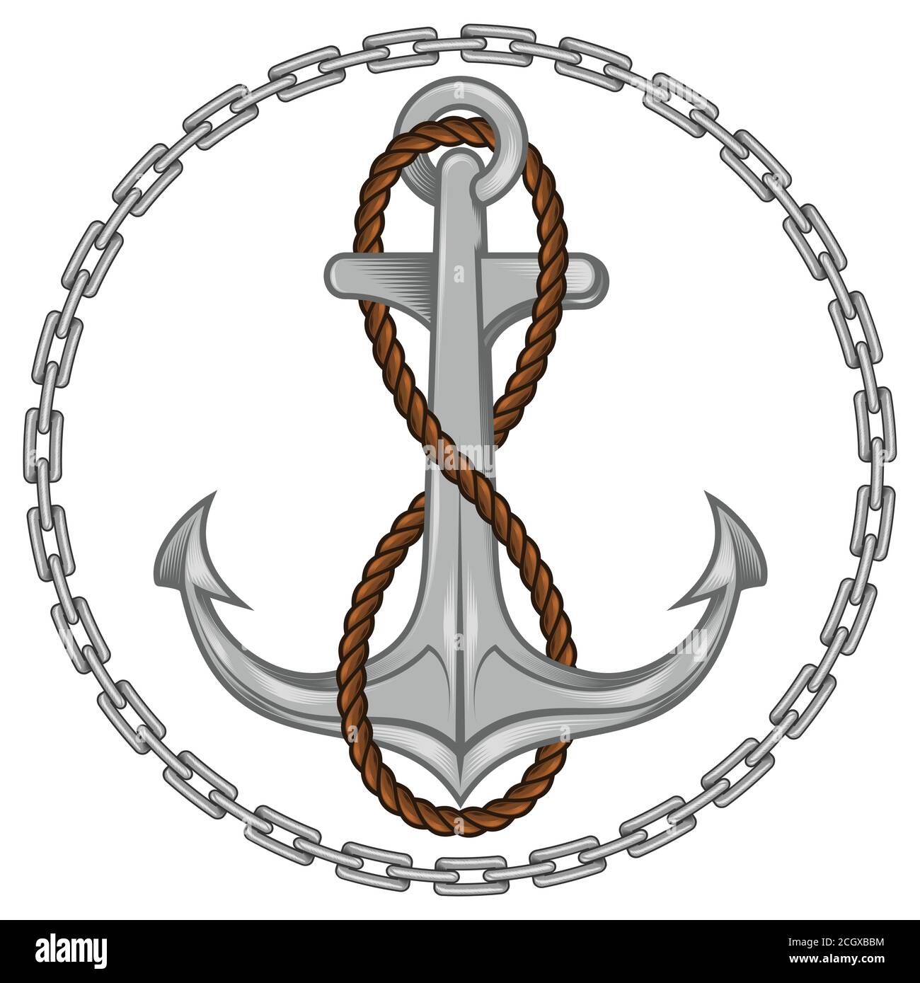 Vector illustration of dock anchor with rope surrounded by chains, on ...