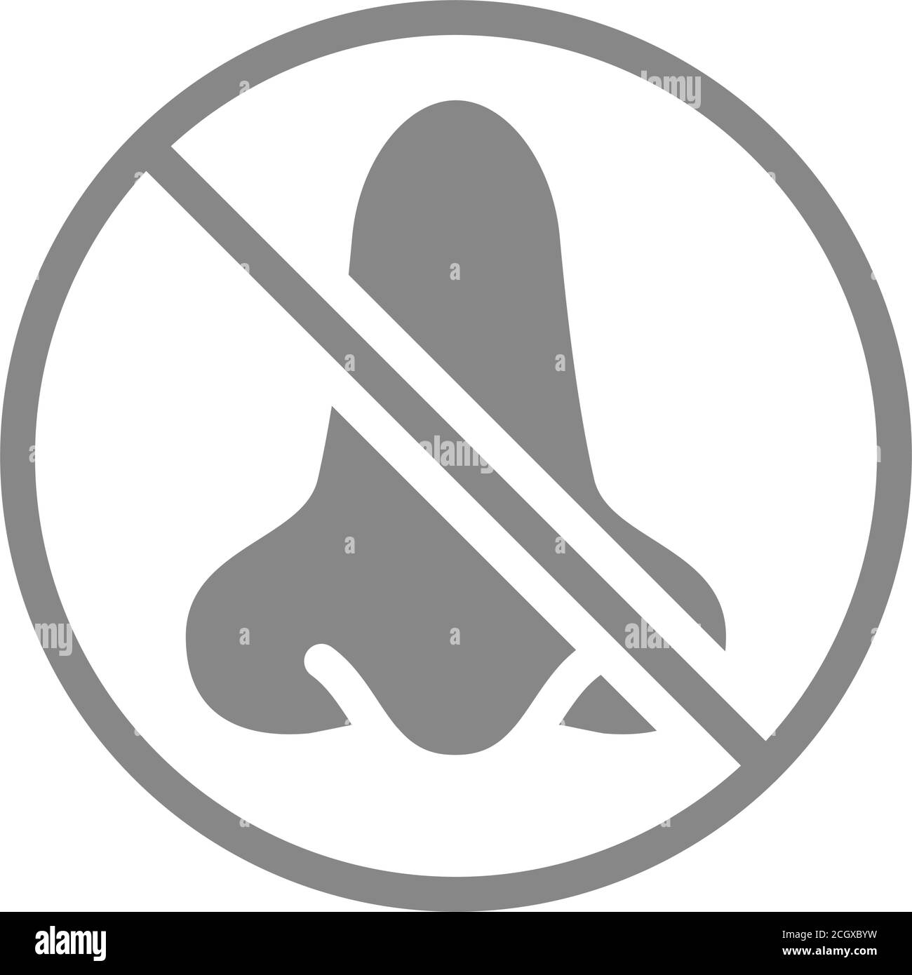 Nose with prohibition sign grey icon.Amputation olfactory organ symbol ...