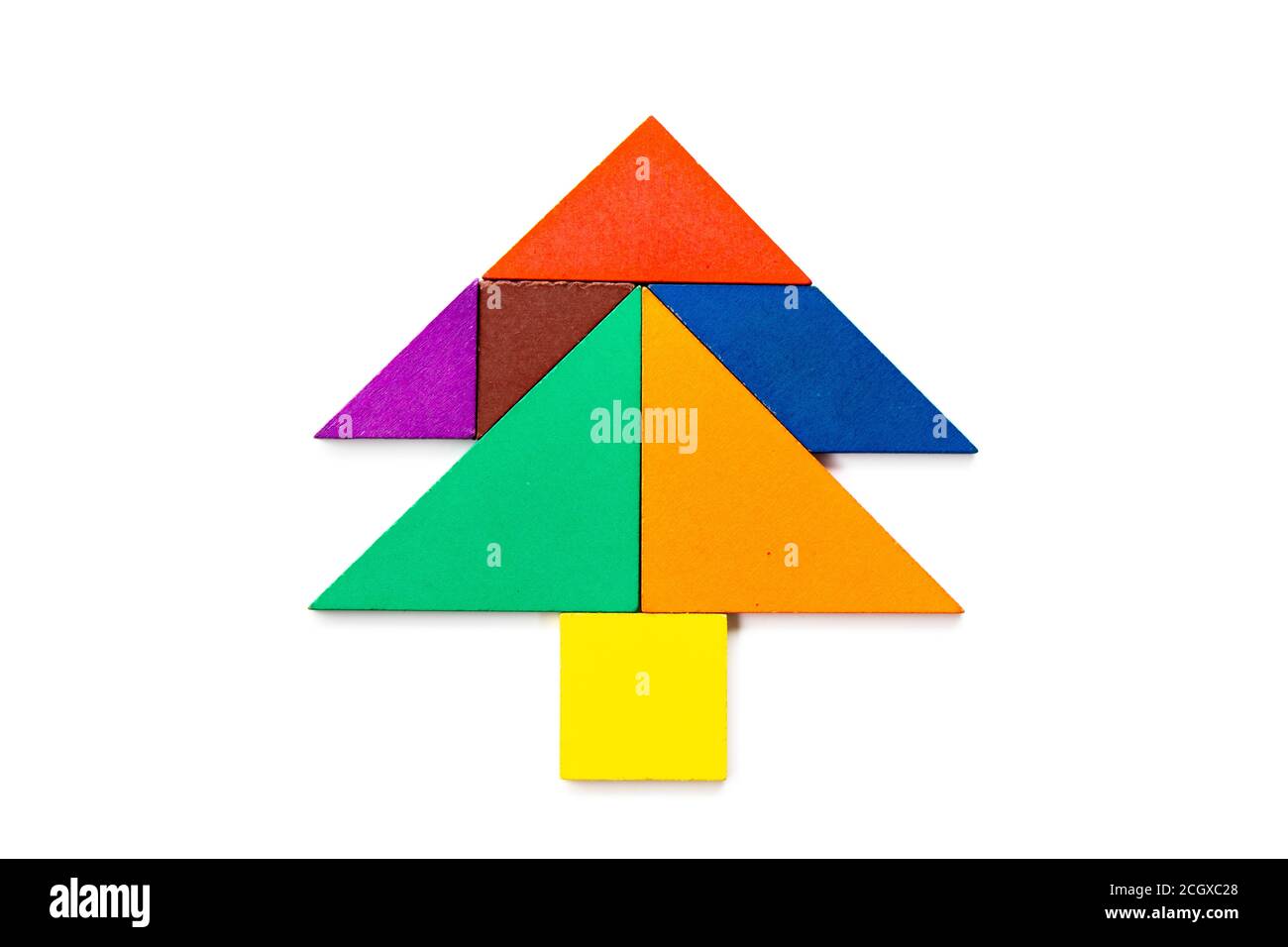 Color wood tangram puzzle in Pine or christmas tree shape on white ...