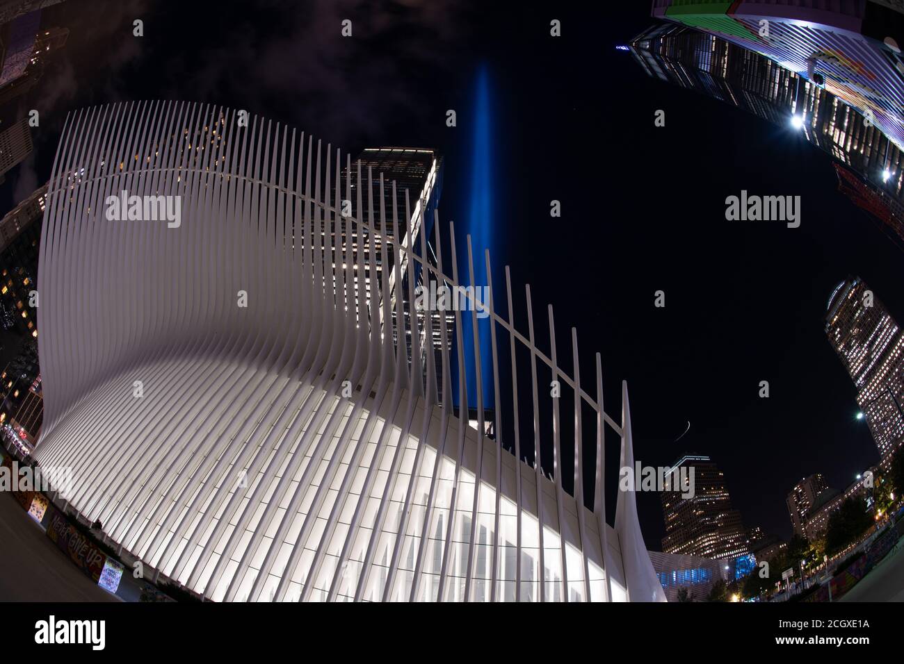 NEW YORK, NY - SEPTEMBER 11, 2020: Tribute of Light in honor of people ...