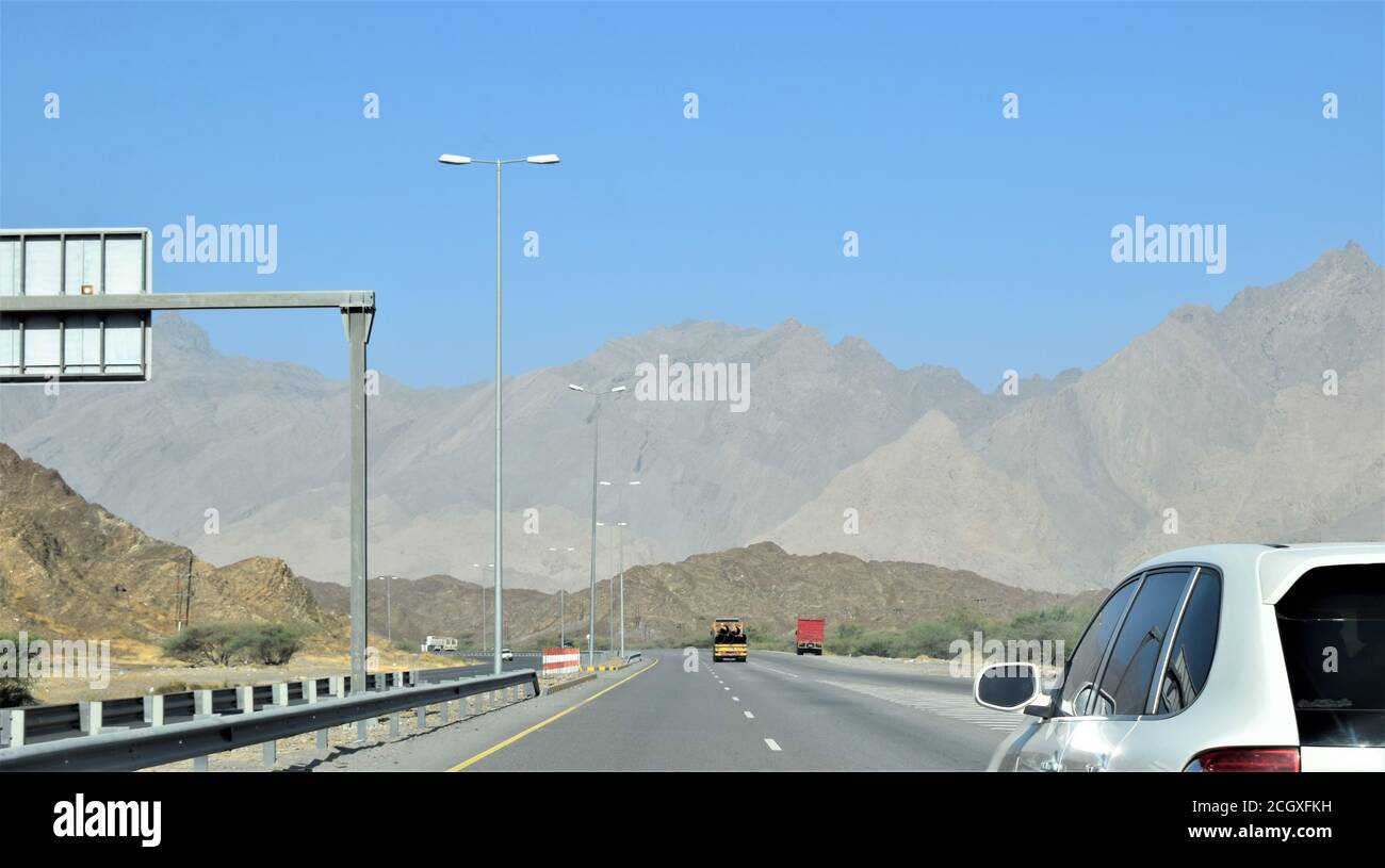 Amazing Oman highway road travel. Muscat, Oman : 16-09-2020 Stock Photo ...