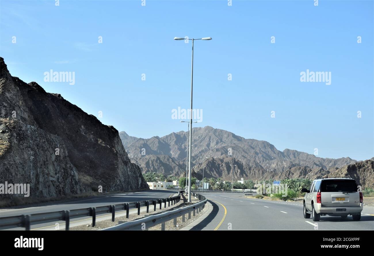 Amazing Oman highway road travel. Muscat, Oman : 16-09-2020 Stock Photo ...