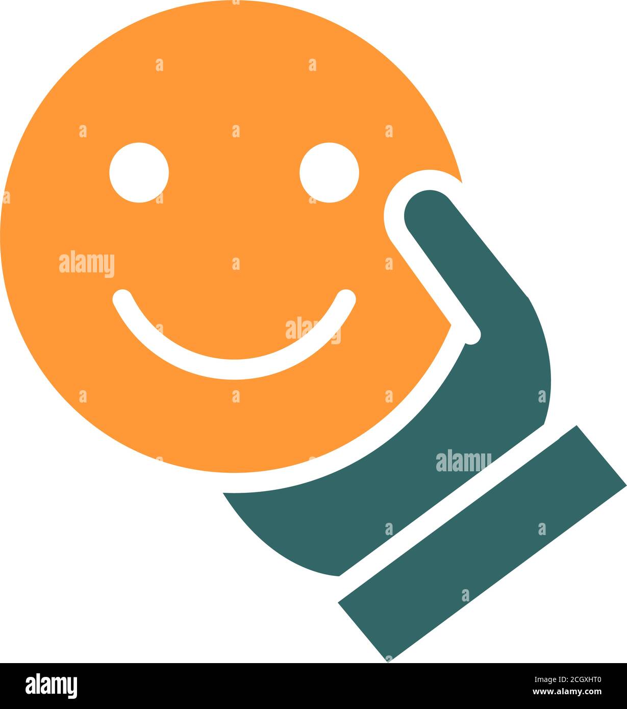 Human holding happy emoji colored icon. Share a good mood, emotions of ...