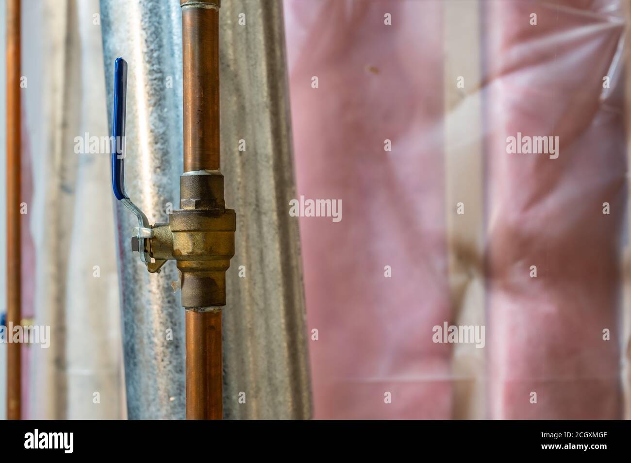 Plumbing valve in the open position to a hot water heater - typical ...