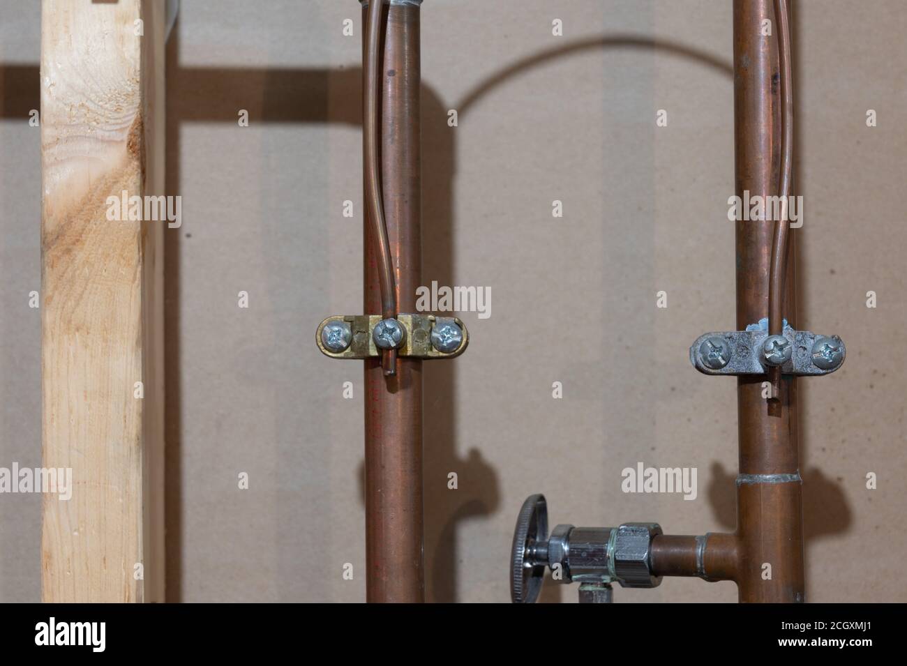 Typical electrical grounding done on metal piping to prevent a static ...