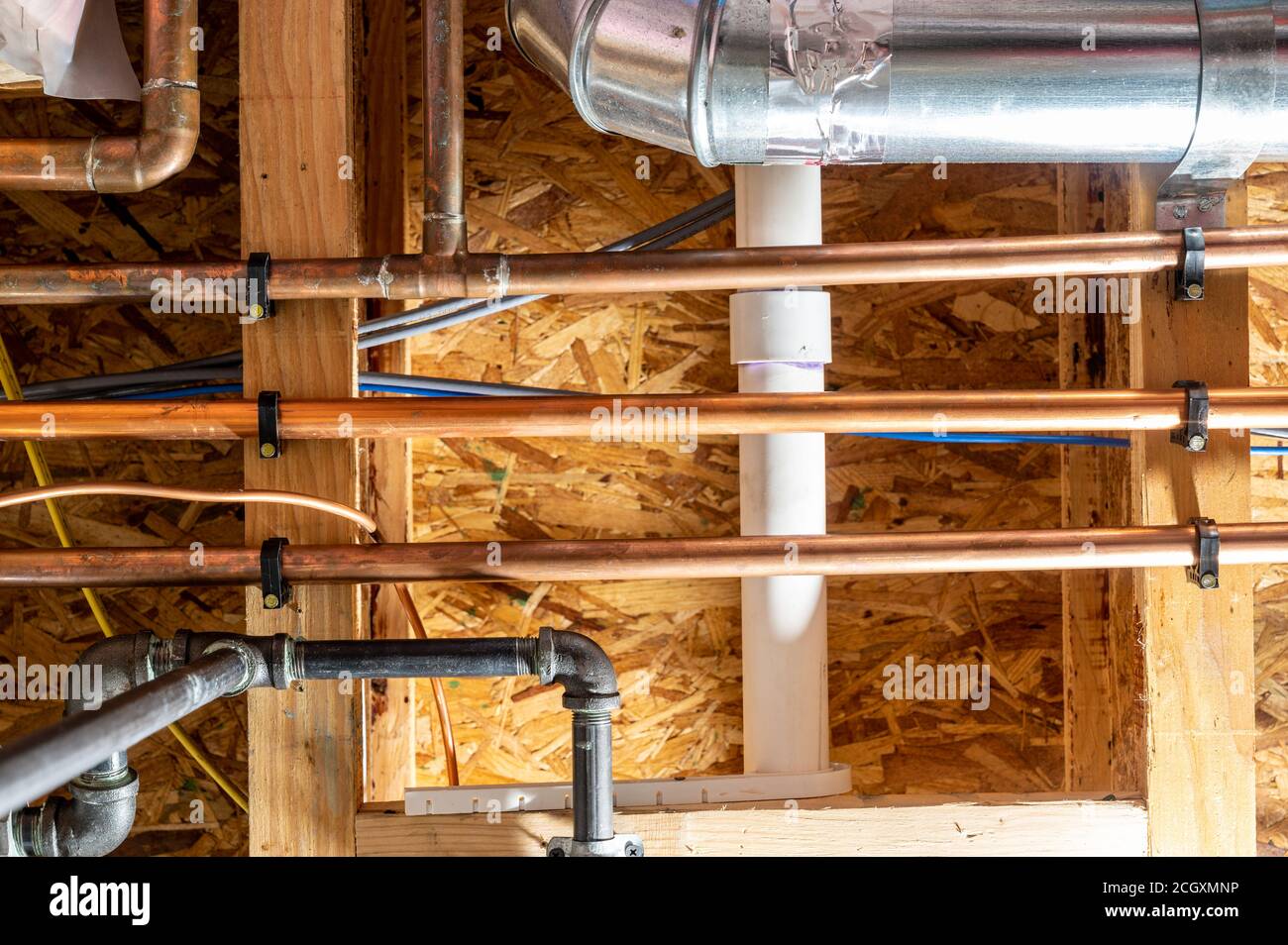 Typical construction industry installation of utilities in a house ...