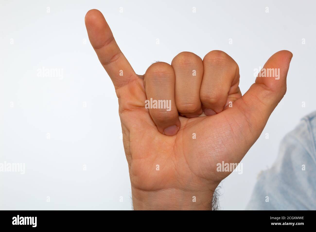 close up of a man's hand communicating with sign language, letters of ...
