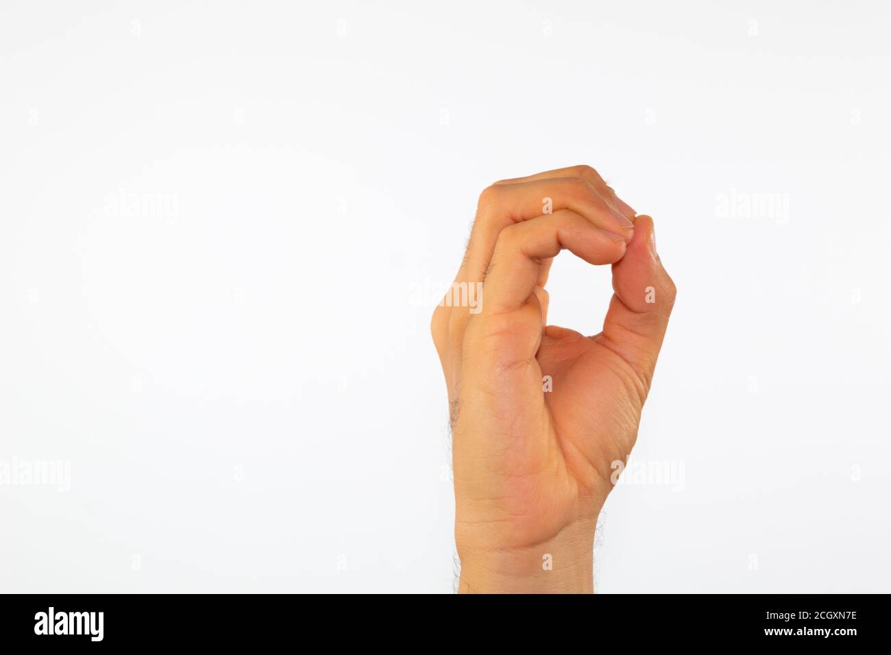 close up of a man's hand communicating with sign language, letters of ...