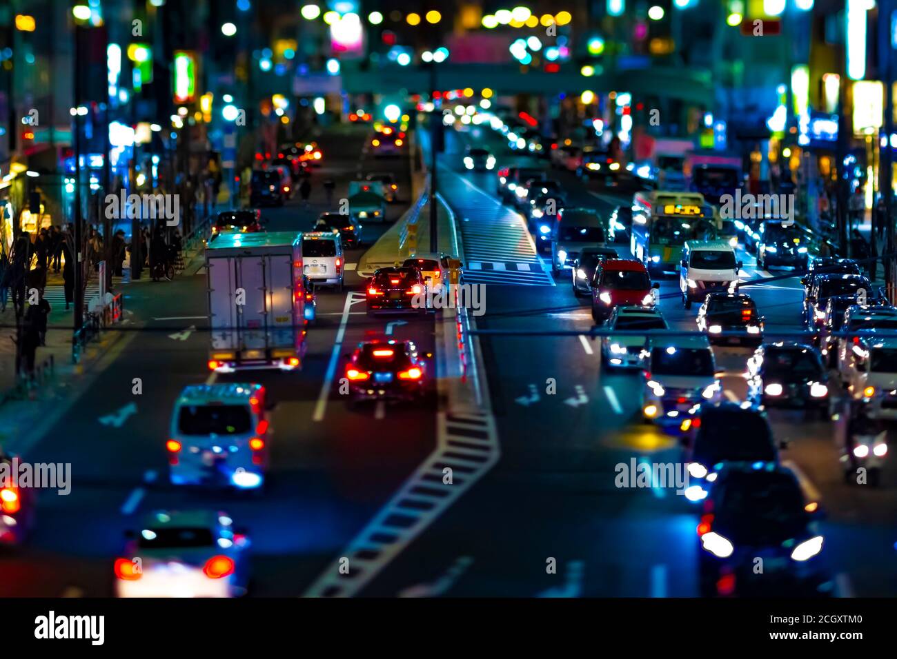 A night miniature neon street in Shibuya Tokyo tiltshift Stock Photo ...