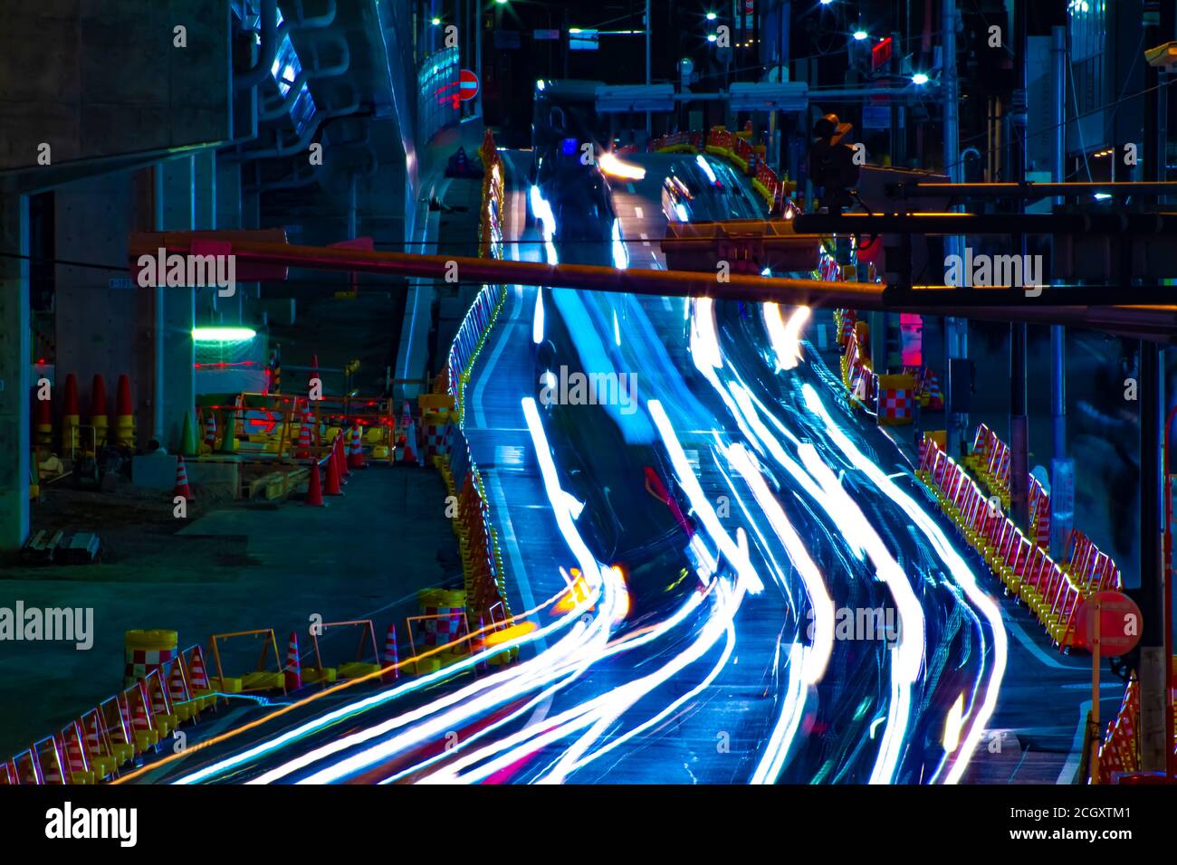 A night neon street at the downtown in Shibuya Tokyo long shot Stock ...