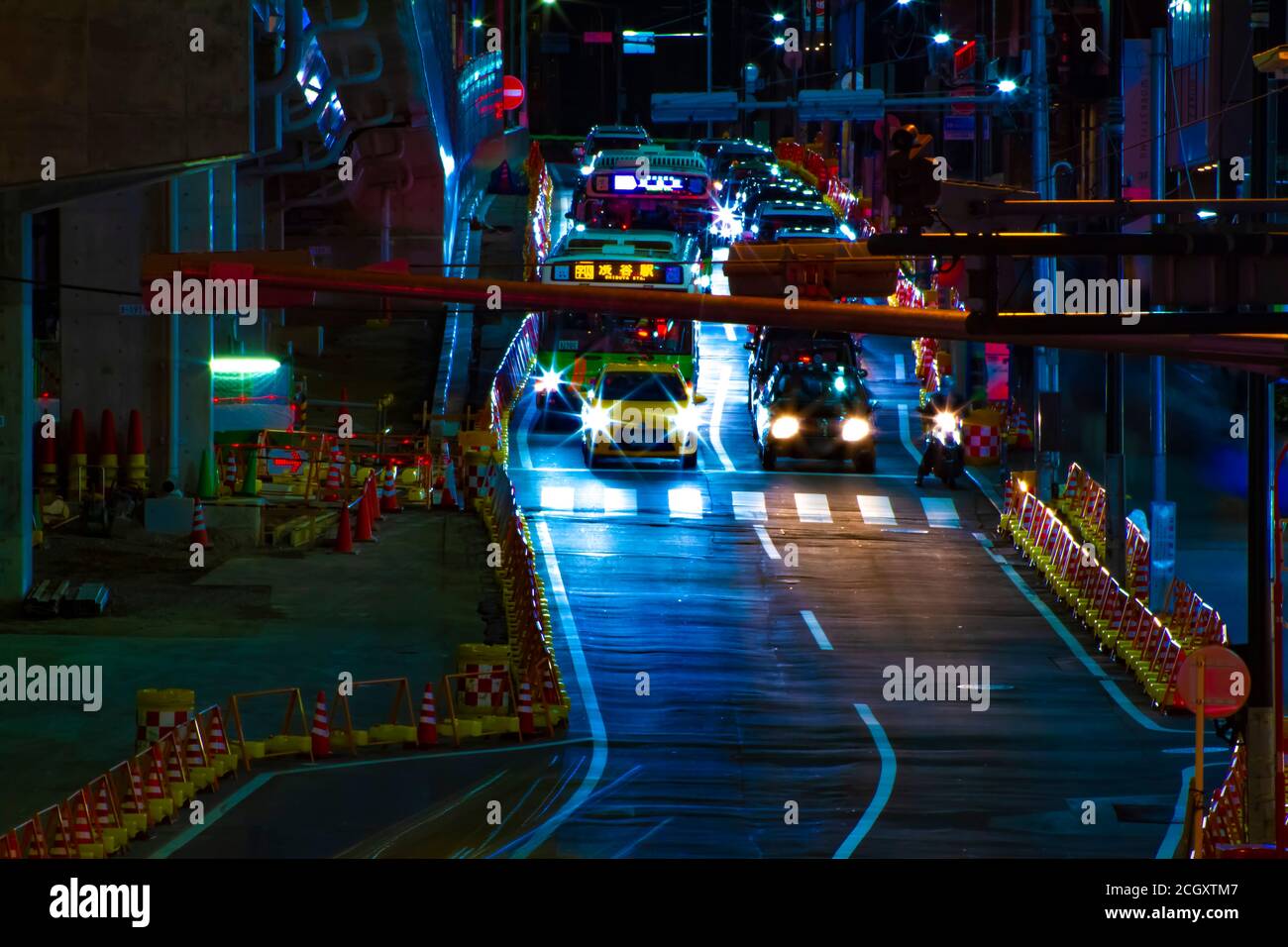 A night neon street at the downtown in Shibuya Tokyo long shot Stock ...