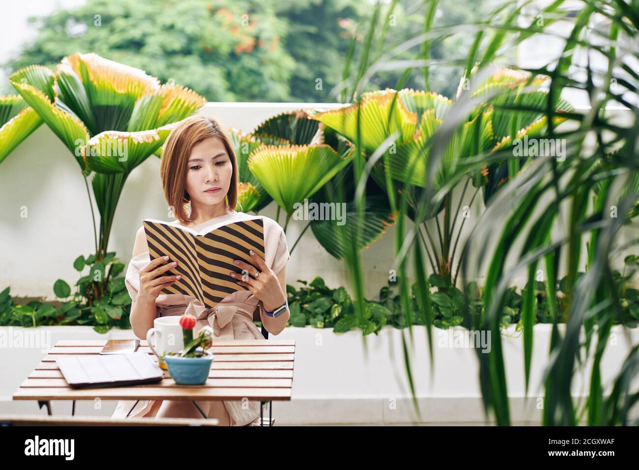 Woman reading captivating book Stock Photo - Alamy