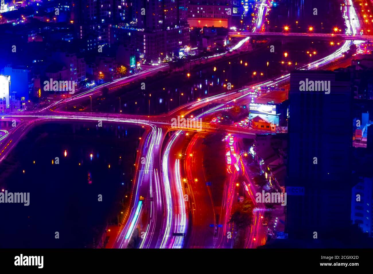 A night traffic jam in Ho Chi Minh Vietnam high angle long shot Stock ...