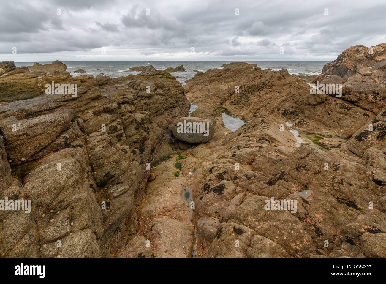 Rocks at low tide on the French Atlantic coast at the Sables d'olonne ...