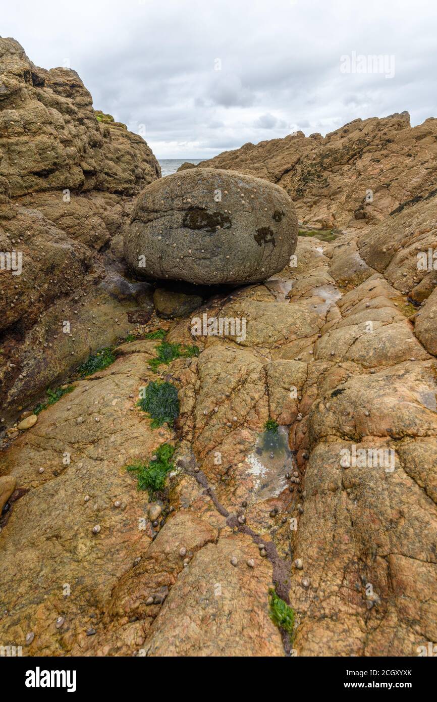 Rocks at low tide on the French Atlantic coast at the Sables d'olonne ...