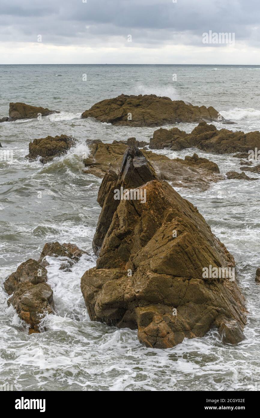 Rocks at low tide on the French Atlantic coast at the Sables d'olonne ...