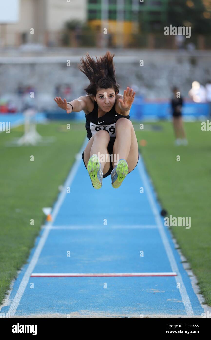 ISTANBUL, TURKEY - SEPTEMBER 05, 2020: Undefined athlete long jumping during Turkish Athletics ...