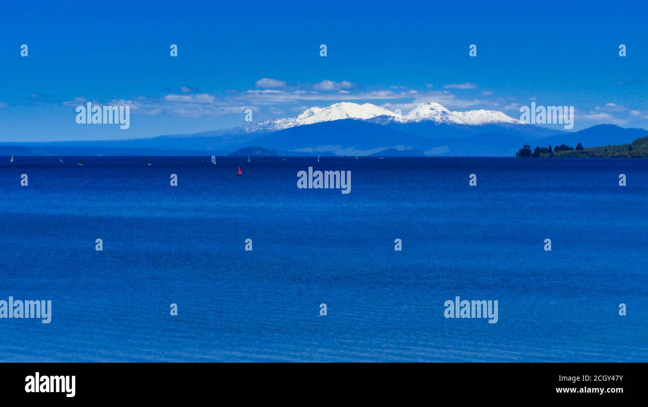 The scenery view of Tongariro national park view from lake Taupo the ...