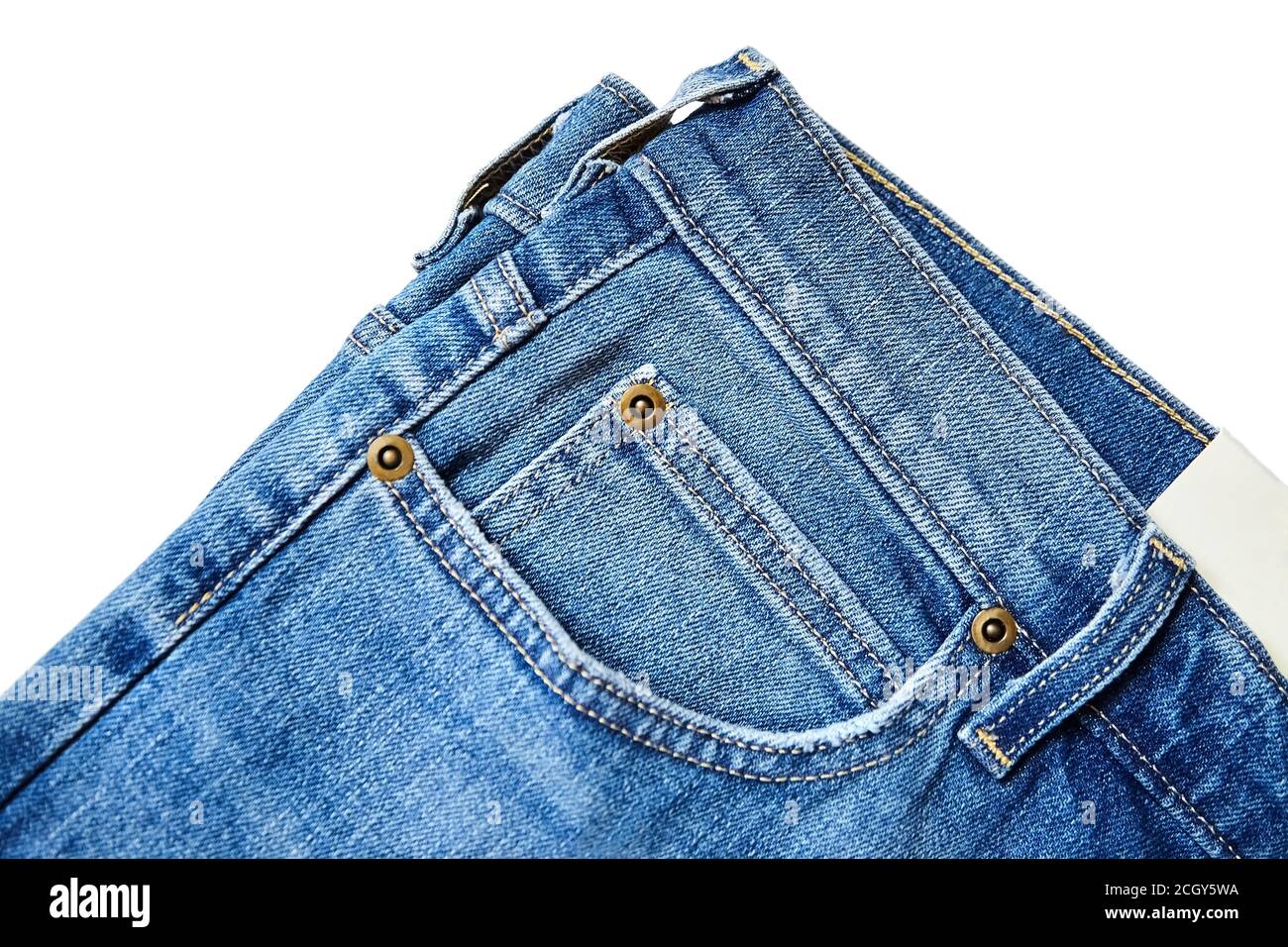 Blue jeans, texture. Isolated on white background. Pocket and metal ...