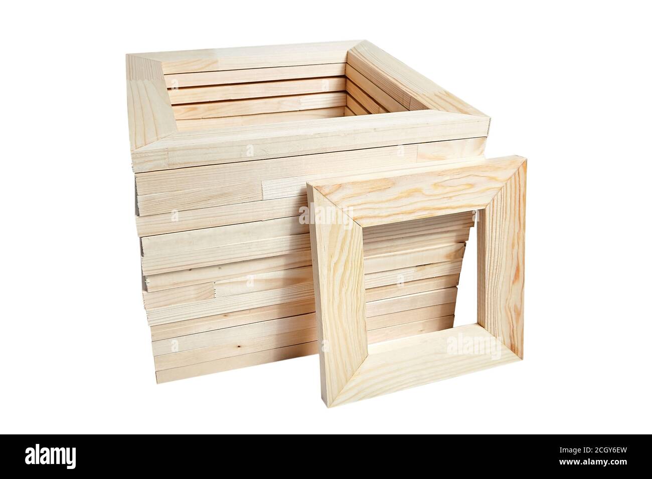 Heap square wooden stretcher bar frames on white background, isolated ...