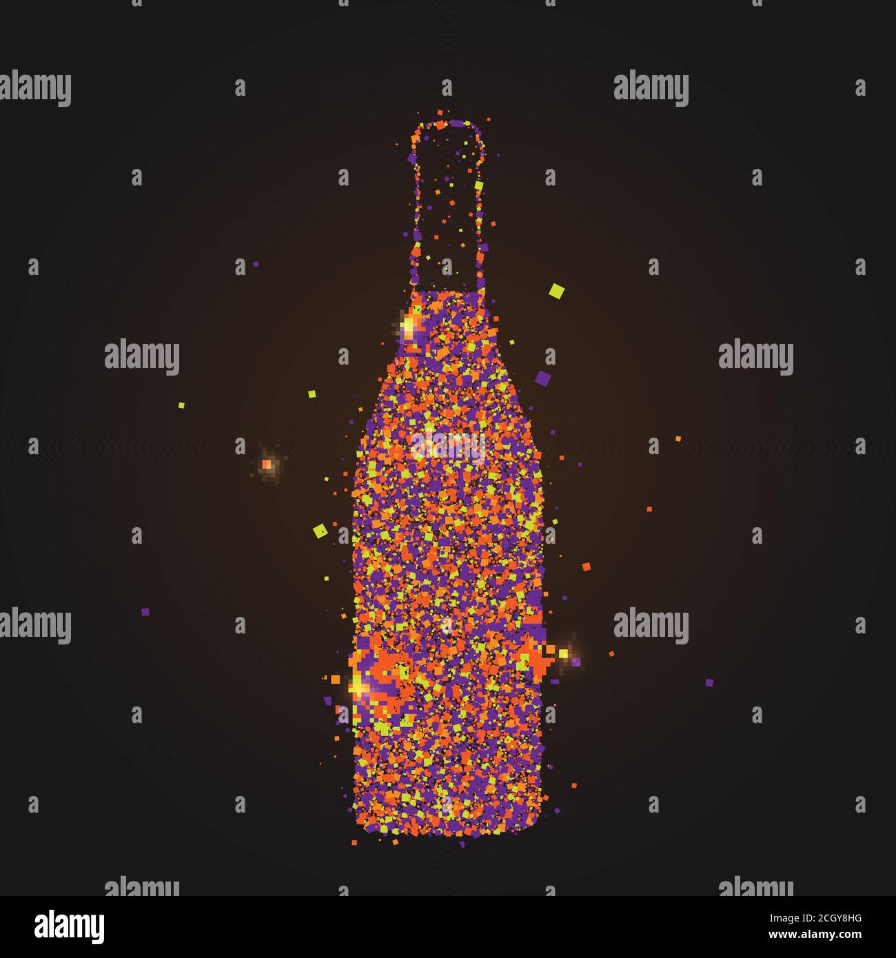 Silhouette of wine bottle. Abstract style. Color glittering particles ...