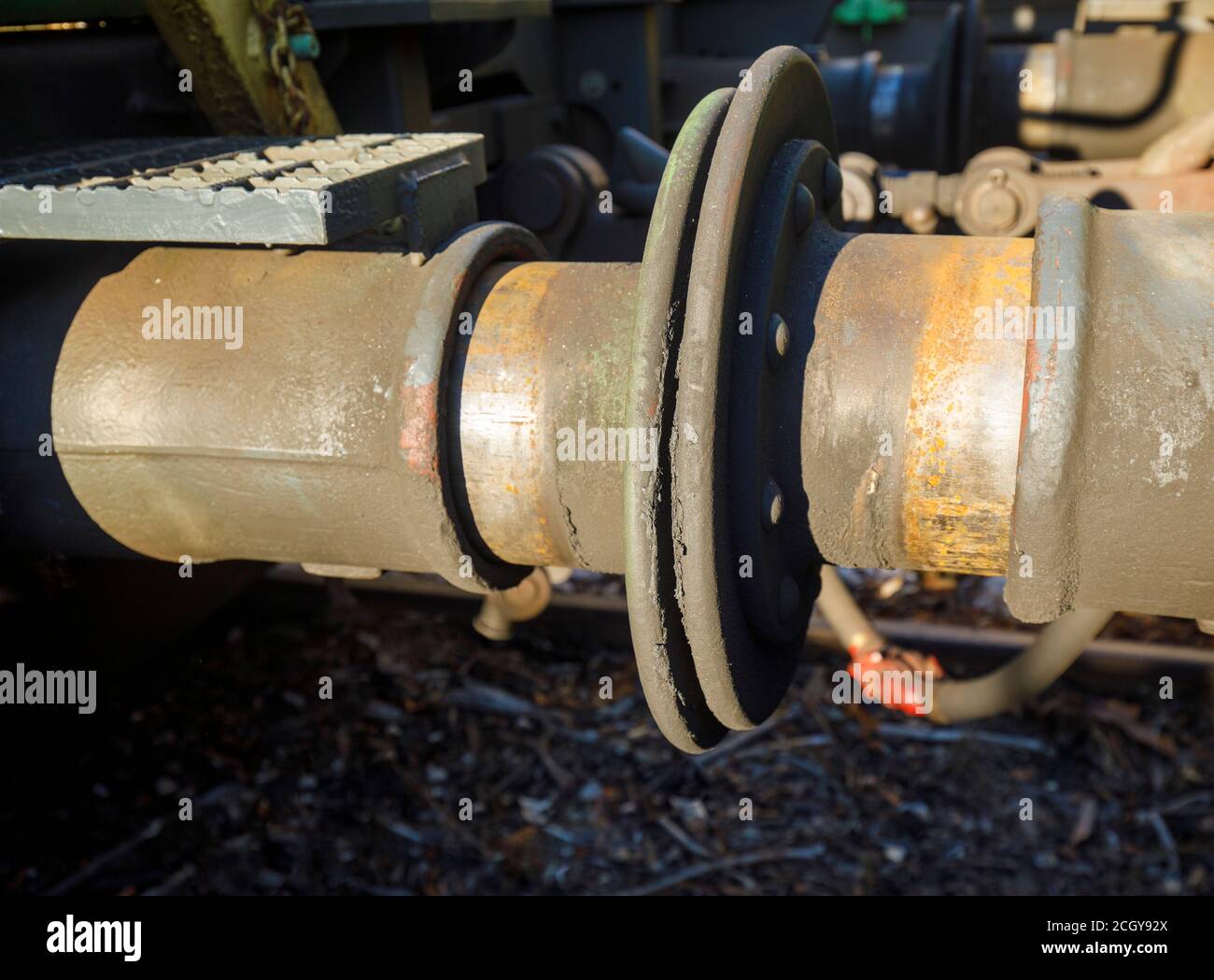 Closeup of bumpers between two railroad wagons Stock Photo - Alamy