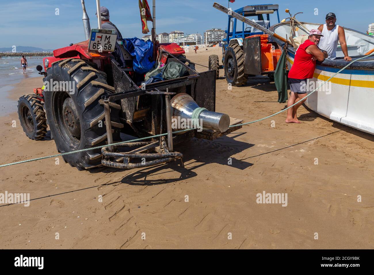 Costa da Caparica, Portugal - September 10, 2020: An artel of fishermen ...