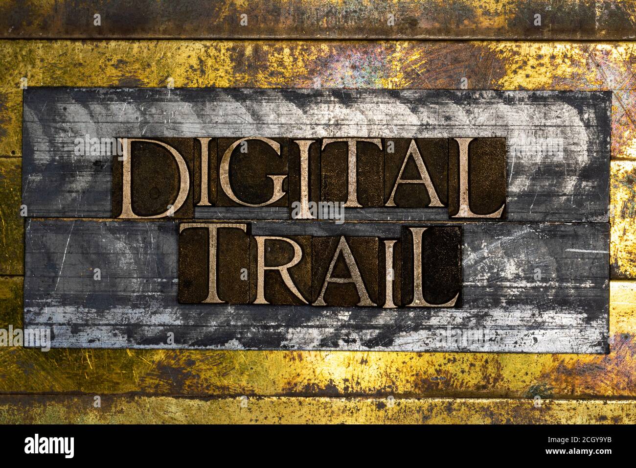 Digital Trail text formed by real authentic typeset letters on vintage ...